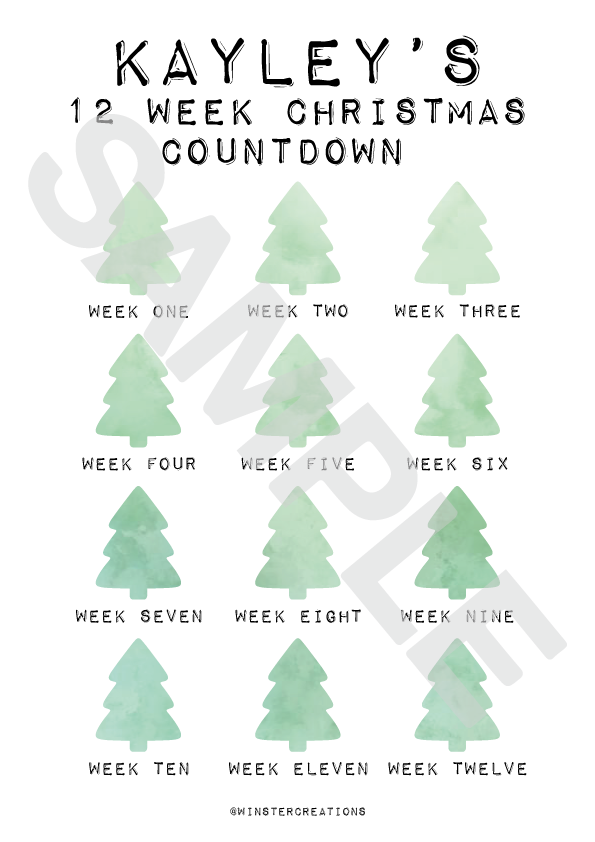 Personalised A4 Any Name 12 Week Countdown Christmas Weight Loss Chart ...